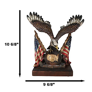 Ebros Gift Patriotic Wings of Glory Bald Eagle Resting On Globe with Map of America and 2 Star Spangled Banner Flags Figurine with Trophy Base One Nation Under God American Symbolic Statue