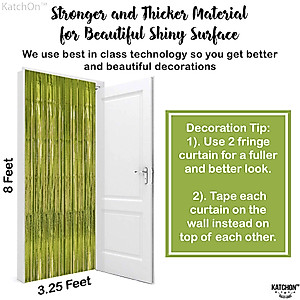 KatchOn, Sage Green Foil Fringe Curtain - 3.2x8 Feet, 2 Pcs | Sage Green Backdrop for Jungle Party Decorations | Sage Green Party Decorations, Wild One Birthday Decorations | Frog Party Decorations