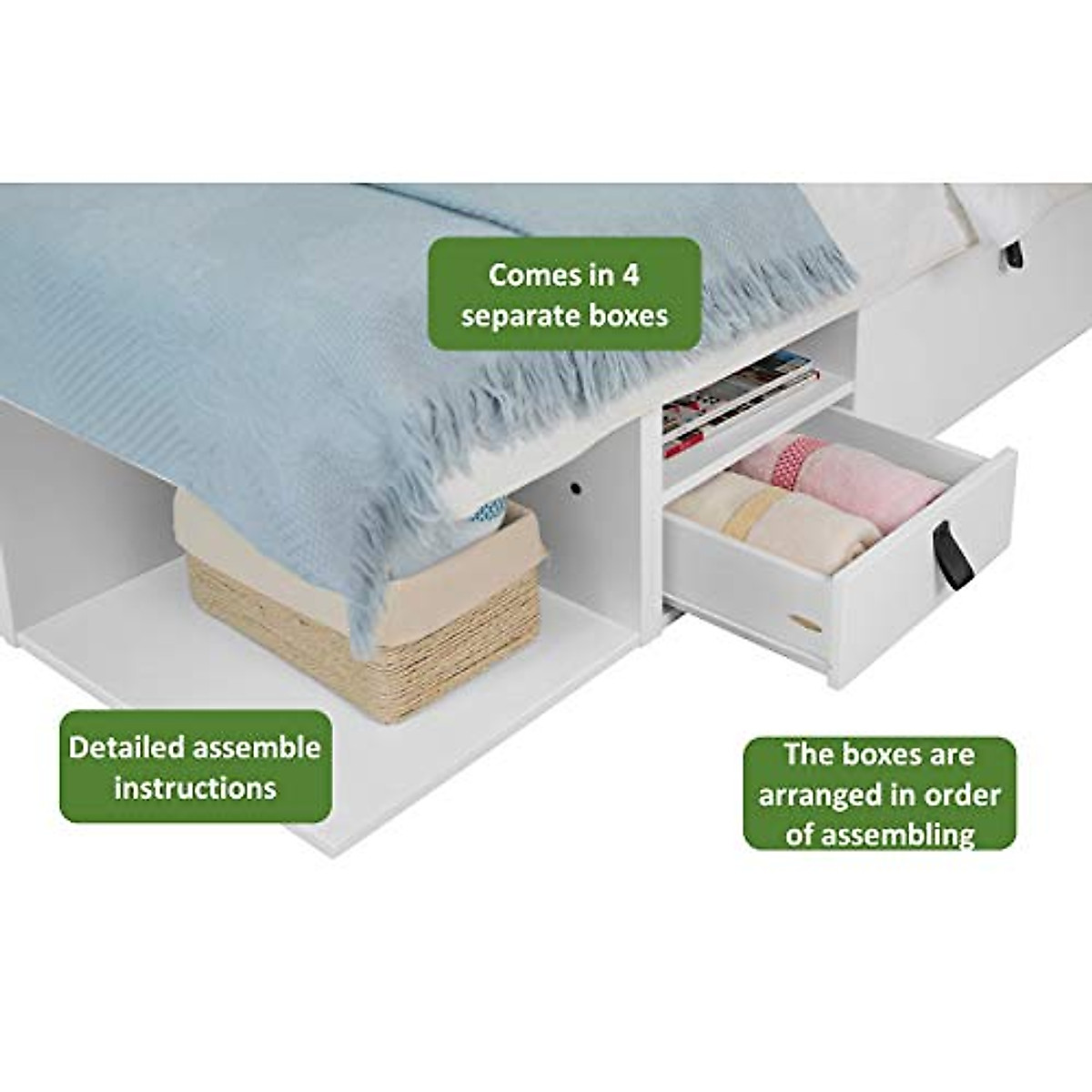 memomad Bali Storage Platform Bed with Drawers (King Size, Off White)