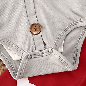 Bowanadacles Newborn infant baby boy clothes my 1st valentine day 3Pcs outfit long sleeve romper onesie heart pants (White+Gray+Red, 6-12 months)