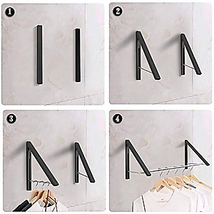 Anjuer Retractable Clothes Rack - Wall Mounted Folding Clothes Hanger Drying Rack for Laundry Room Closet Storage Organization, Aluminum, 2 Racks with Rod (Black)