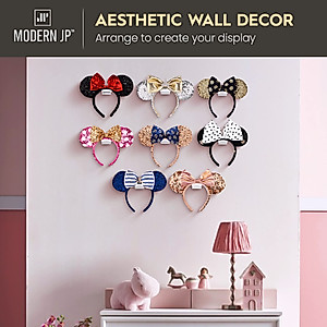 Modern JP Adhesive Hooks for Disney Ears (8-Pack) - Minimalist Disney Ear Holder, No Drilling Headband Holder Design, Strong Hold Headband Organizer - USA Patented, Clear