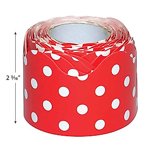 Teacher Created Resources Red Polka Dots Scalloped Rolled Border Trim - 50ft - Decorate Bulletin Boards, Walls, Desks, Windows, Doors, Lockers, Schools, Classrooms, Homeschool & Offices