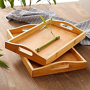 Enkrio Wood Serving Tray 3 Pack Food Tray with Handles Serving Tray Breakfast Tray Coffee Table Tray for Coffee Food Breakfast Dinner