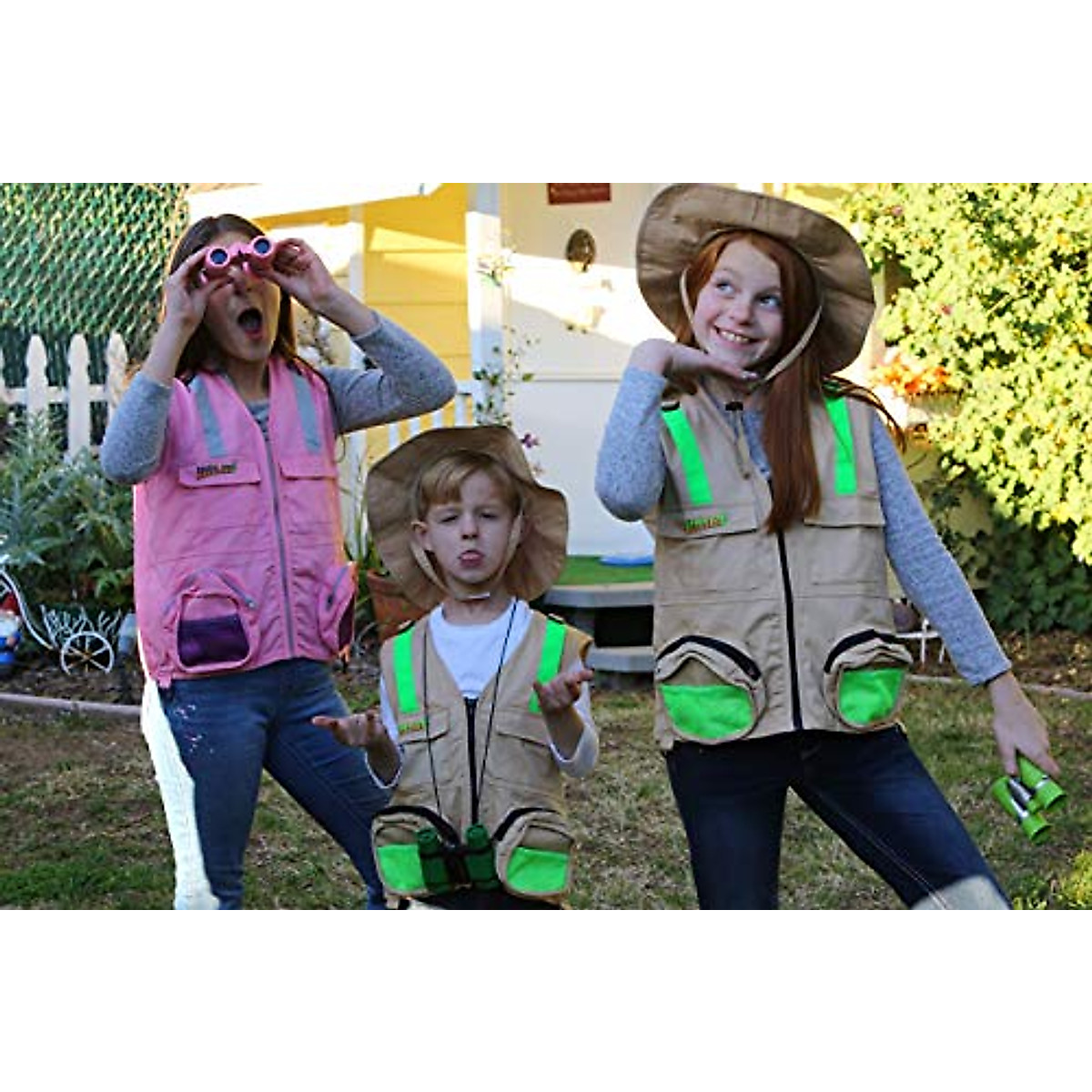 Eagle Eye Explorer S/M Combination Set Safe for Boys and Girls: 1 Tan Cargo Vest for Kids with Reflective Safety Straps & 1 Floppy Bucket Sun Hat with Chin Strap. Color: Tan