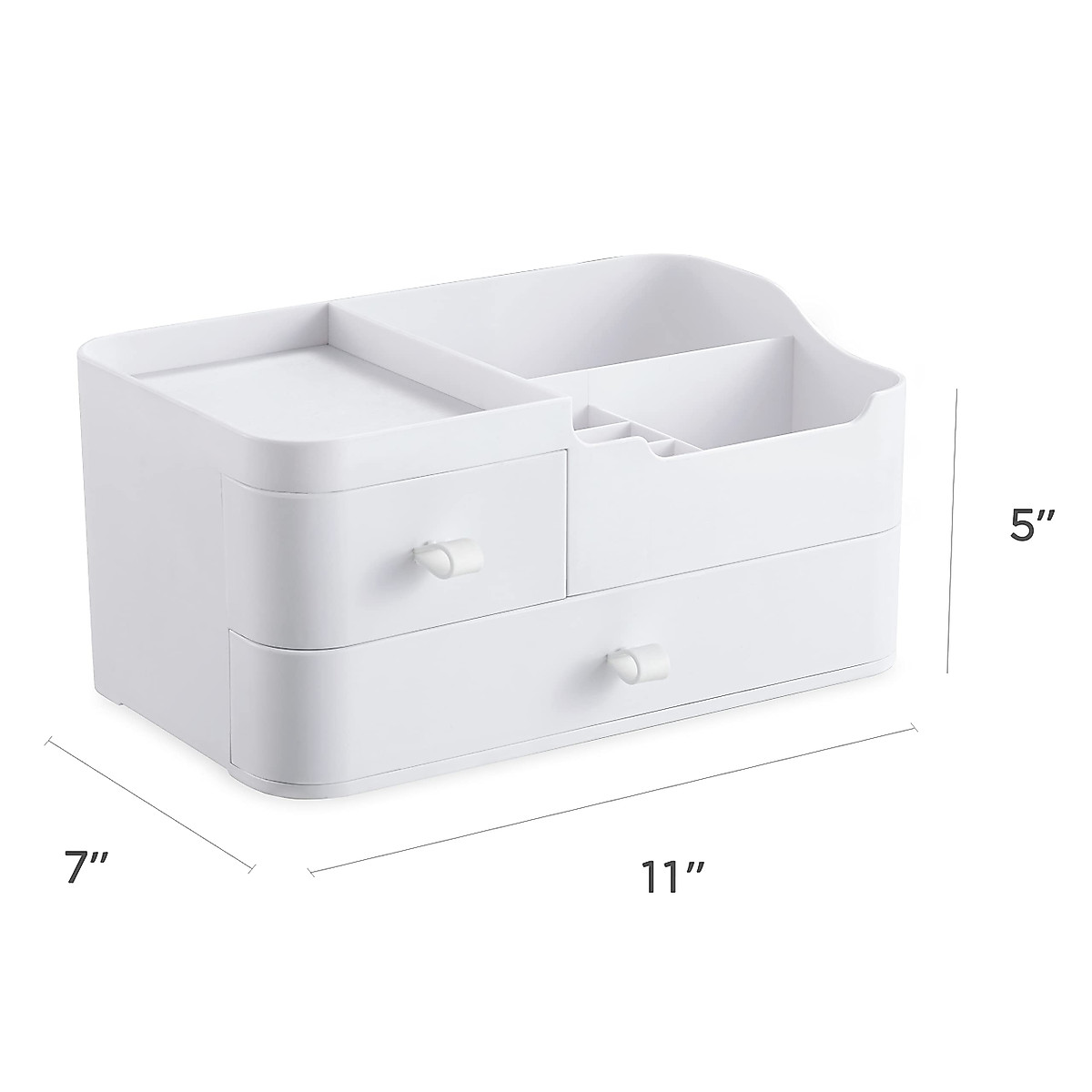 HBlife Plastic Makeup Organizer for Vanity with 2 Drawers Large Skincare Organizers 8 Compartments Bathroom Organizer Cosmetic Storage, White