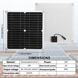 Solar Panel Powered Fan 12W 16V Solar Exhaust Fan Waterproof Greenhouse Fan USB Solar Portable Gable Fan Mini Household Solar Fan Ventilation for Chicken Dog Pets Houses Camping Outdoor (2 Sets)