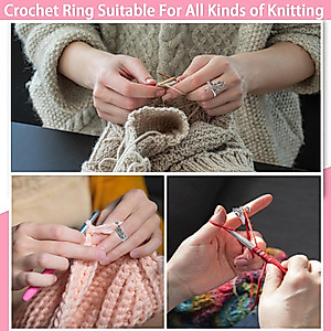 GYSYELL 8 Pcs Crochet Ring with 30 Stitch Markers and 6 pcs Large Eye Plastic Sewing Needles,Crochet Ring for Finger with Storage Box,Crochet Tension Ring for DIY Crocheting and Sewing Crafts