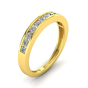 1/2 Carat TW Women's Natural Diamond Channel Set Wedding Band | Anniversery Ring | Stackable Ring | Wedding Ring in Solid 10k Yellow Gold (H Color, I2 Clarity, Size 7)