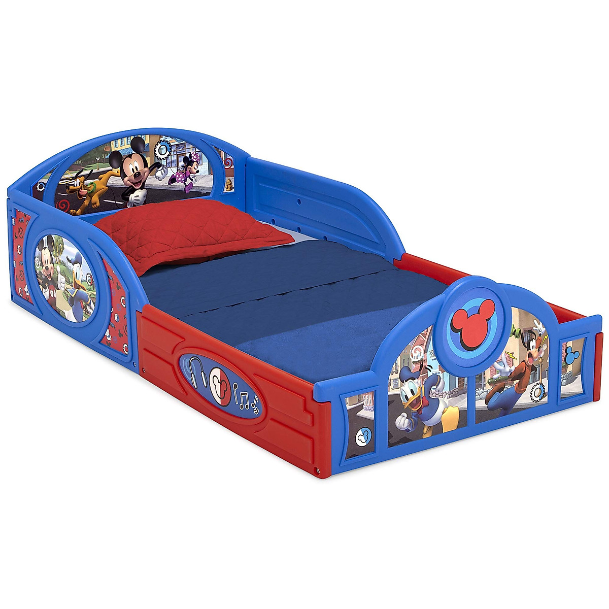 Delta Children Disney Mickey Mouse Plastic Sleep and Play Toddler Bed with Attached Guardrails