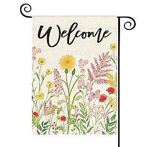 AVOIN colorlife Spring Welcome Garden Flag 12x18 Inch Double Sided Outside, Floral Yard Outdoor Flag