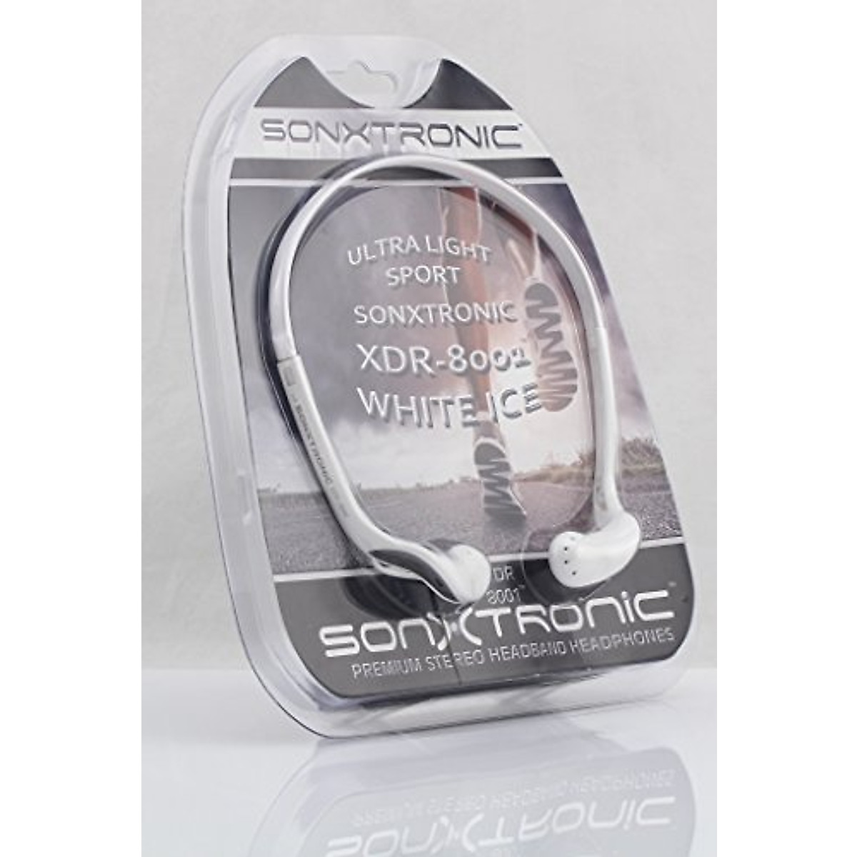 SONXTRONIC White ICE Xdr-8001 Vertical in Ear Ultralight Sport Running Headband Headphones (mdr-w08l Style White and Silver)