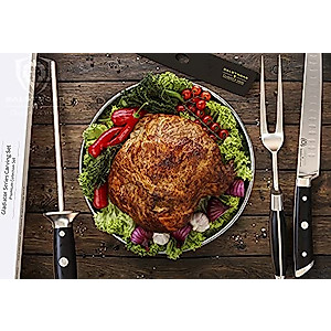 Dalstrong Carving Knife & Meat Fork Set - Gladiator Series Elite - 8" Honing Rod - Forged HC German Steel - 9 inch Carving Knife & Sheath - Hollow Ground Carving Set - Matching Fork - NSF Certified