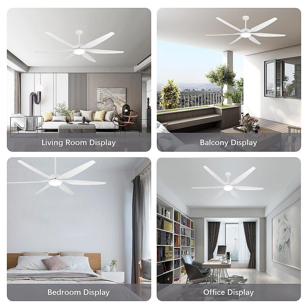 Wozzio 65 Inch Ceiling Fan with Lights and Remote,6 Blades,Reversible,6 Speed Noiseless DC Motor,Large Ceiling Fan White for Indoor Outdoor Bedroom/Patios/Farmhouse