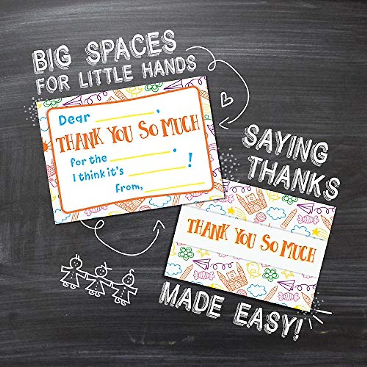 Drake Mason Kids Thank You Cards, 25 Fill in The Blank Thank You Cards for Kids, Children, Toddlers, Boys & Girls - Thank You Notes with Envelopes