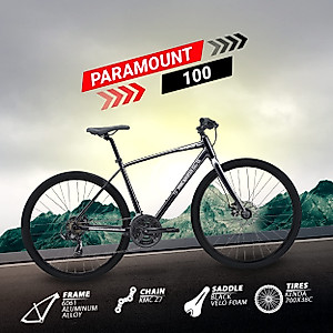5Seconds Hybrid Bicycle Paramount 100 | Mountain Bike for Men, Women | 21-Speed, Lightweight Aluminum Alloy Frame, Adult Bike with Trigger Shifters and Mechanical Disc Brakes (Black)