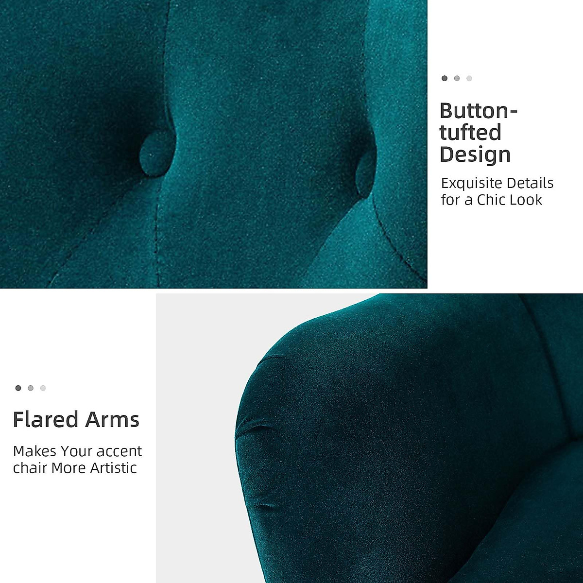 HULALA HOME Velvet Accent Chair, Set of 2 Modern Wingback Armchair with Metal Gold Legs, Tufted Upholstered Tall Back Side Chair for Living Room Bedroom, Home Office Reading Chair, Teal