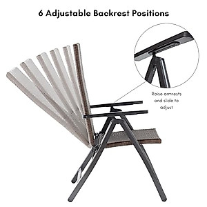 Greendale Home Fashions Outdoor Reclining Brown PE Wicker Folding Chair, Cast Slate