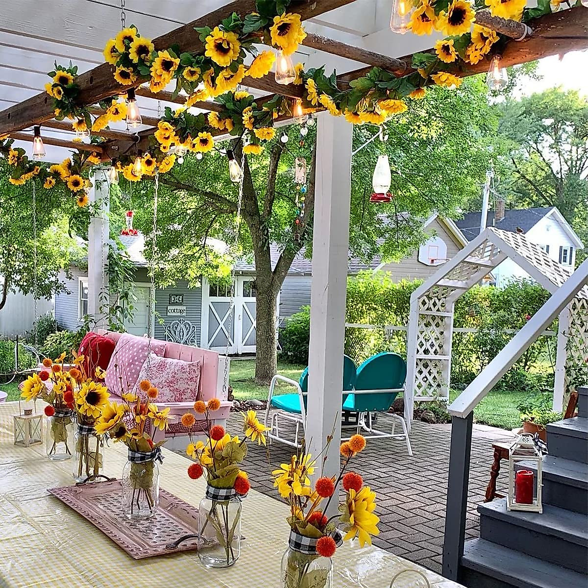 4Pcs 31.2FT Artificial Sunflower Vines Decor Faux Sunflowers Garland Faux Hanging Flowers for Home Wedding Party Decoration