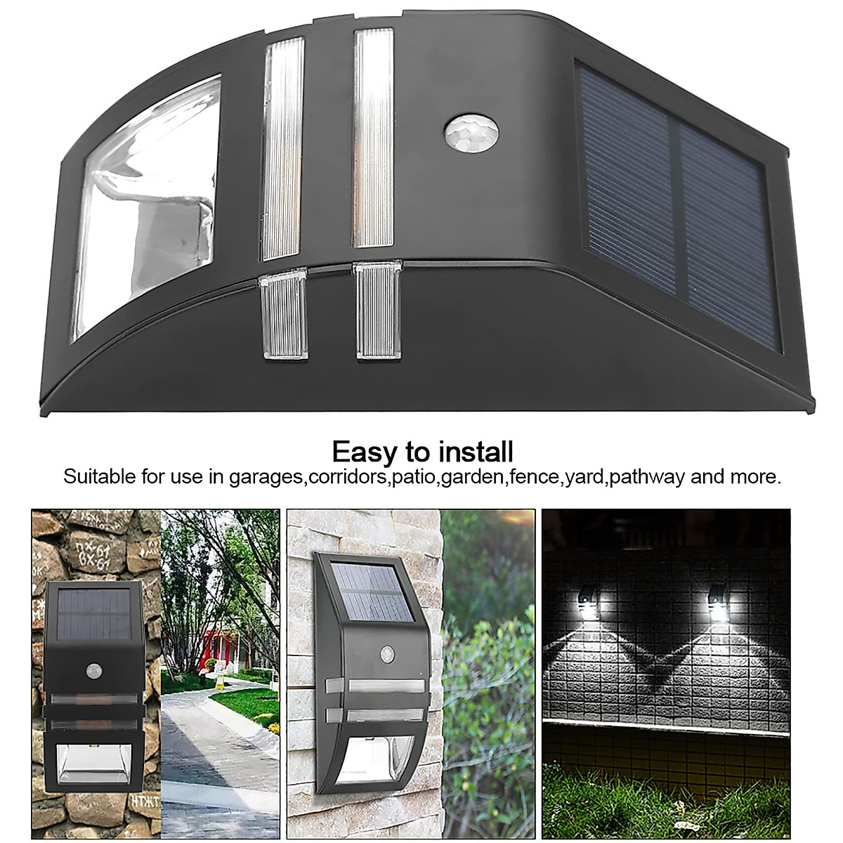Zerodis Solar Wall Light, Polycrystalline Silicon Solar Panel Illumination Equitment Stainless Steel Casing Solar Power Motion Sensor Lamp for Use in Garages Corridors Patio (3)
