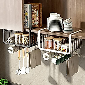 Shelves Organizer Under Sink Organizer Cabinet Hooks Kitchen Shelf Basket Under Cabinet Shelf Storage Basket for Storage Shelves Bathroom Storage Kitchen Organizers(2 Colour 7.3×9.9×10.5in)(black)