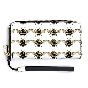Donnapink Seamless Big Honey Bees with Flowers Soft PU Leather Clutch Long Bifold Wallet, Coin Purse Credit Pass Case, Unisex Durable Card-Holder Slim Billfold Money Storage