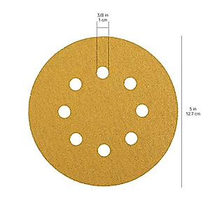 Amazon Basics 8-Hole Hook and Loop Sanding Discs - Assorted Grit, 5-Inch, 100-Pack