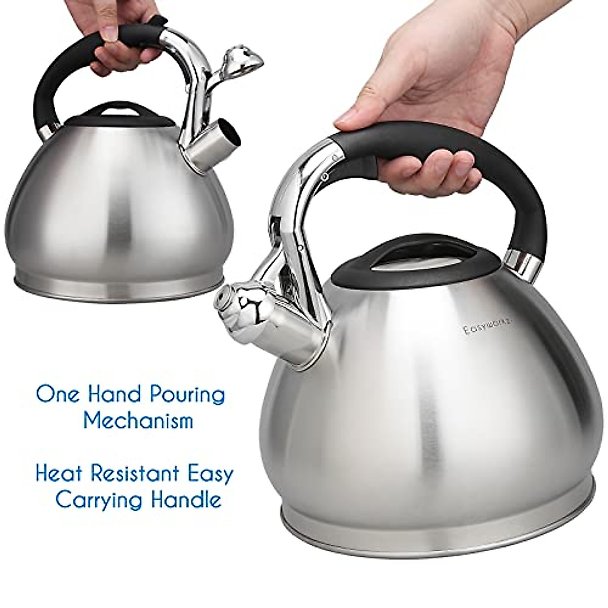 Easyworkz Whistling Stovetop Tea Kettle Food Grade Stainless Steel Hot Water Tea Pot With Loud Whistle,3.1 Quart(3.0l)