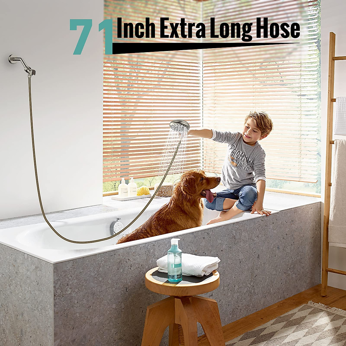 SR SUN RISE Shower Head 6-Settings 4.8 Inches High Pressure Shower Head with 1.8 Meter/71 Inch Long 304 Stainless Steel Shower Hose and Shower Arm Mount with Brass Ball Joint, Brushed Nickel