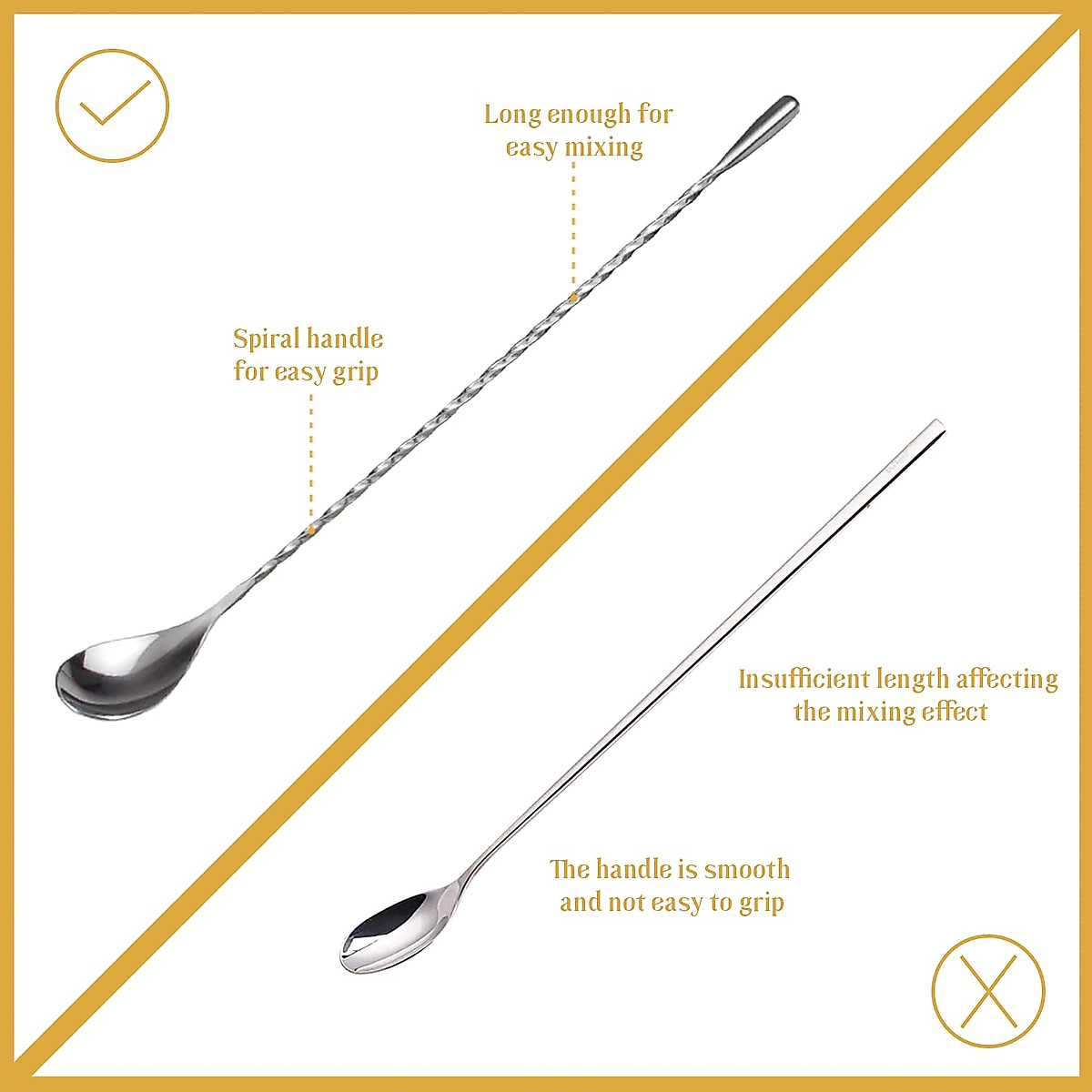 Ortarco 12 Inch Stainless Steel Bar Spoon for Cocktail Mixing with Spiral Handle Silver