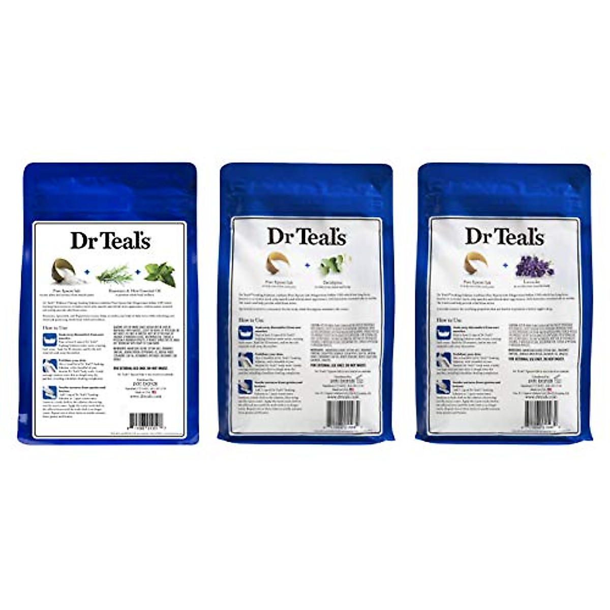 Dr. Teal's Pure Epsom Salt Soaking Solution Mothers Day Gift Set (3 Pack, 3lbs ea.) - Soothe & Sleep Lavender, Relax & Relief Eucalyptus & Spearmint, Wellness Therapy with Rosemary & Mint - At Home
