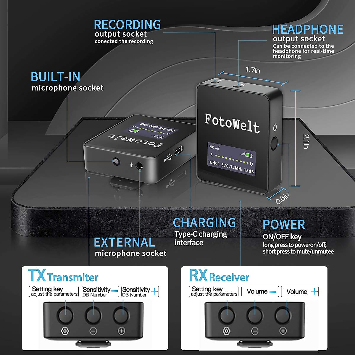 Wireless Lavalier Microphone, Lapel Microphone for DSLR Camera with OLED Display, Realtime Monitoring, Wireless Lav Mic for Podcast Interview Vlogging Youtube Video Recording