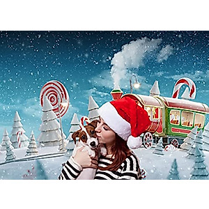 LYWYGG 7x5ft Christmas Backdrop Winter Snowy Christmas Backdrop Christmas Red Candy Train Backdrop New Year Wallpaper Family Party Decor Holiday Party Party Atmosphere Background CP-305