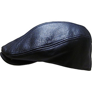 Men Genuine Newsboy Leather Hat Cap Gatsby Flat Golf Cabbie Made in USA (Small/Medium, Black) 21 1/2-22 1/4 ; Inches 55-57CM / 6 7/8-7 1/8