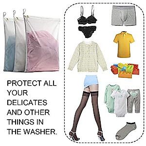 TENRAI Delicates Laundry Bags, Bra Fine Mesh Wash Bag for Underwear, Lingerie, Bra, Pantyhose, Socks, Use YKK Zipper, Have Hanger Loops, (White, 3 Large, QS)