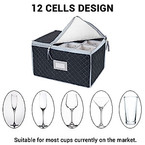 VERONLY 2 Pack Stemware Storage Box China Storage Case - Holds 24 Wine Glasses or Crystal Glassware Containers with Lable Window,Fully-Padded Inside with Hard Sides(15.5" x 12.5"x 10")