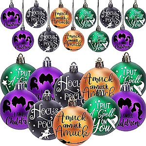 12 Pieces Halloween Ornaments for Tree Hocus Pocus Ornaments for Tree Colorful Shatterproof Plastic Ball Ornaments Halloween Indoor Decorations