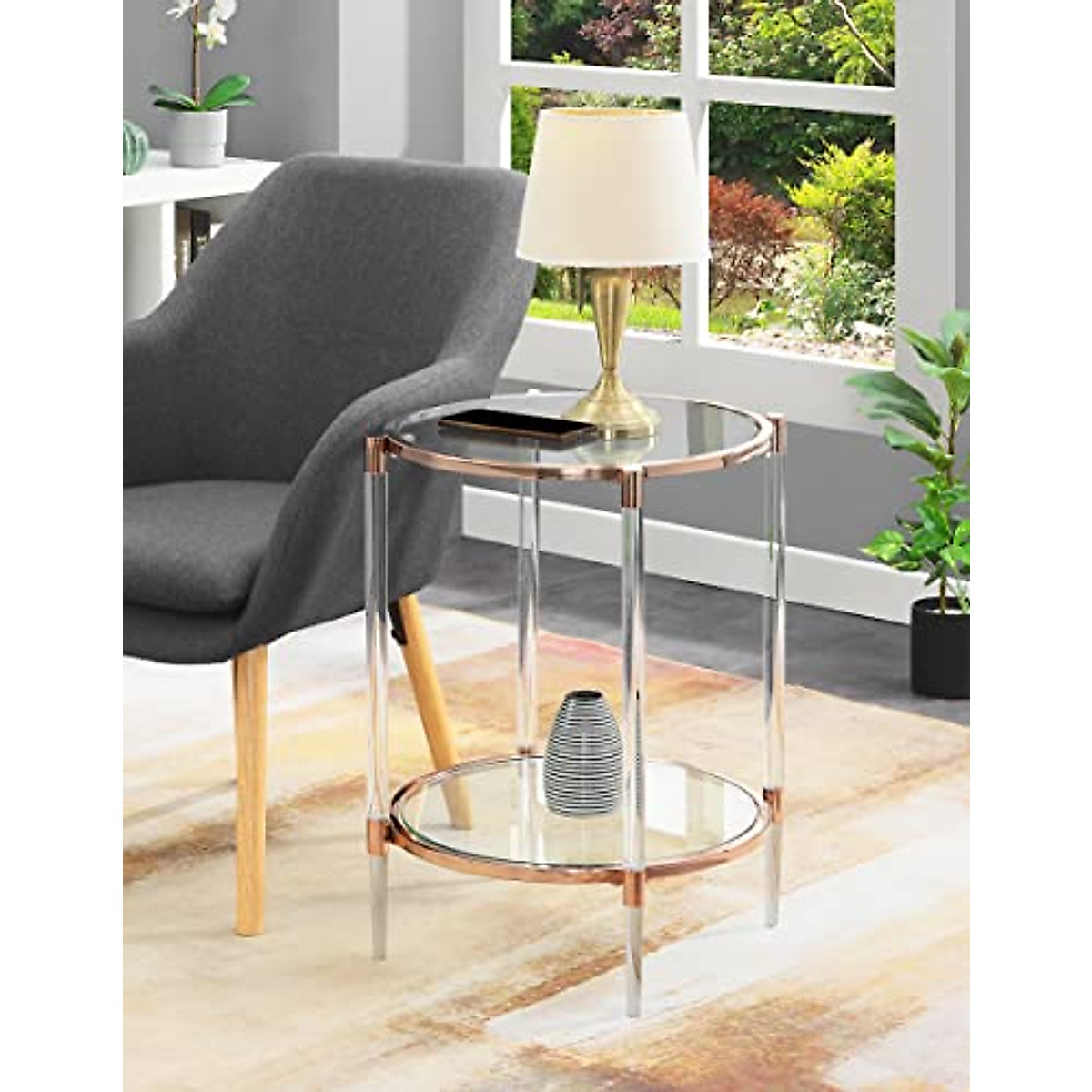 Convenience Concepts Royal Crest 2 Tier Acrylic Glass End Table, Rose Gold/Glass