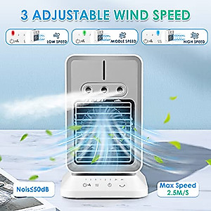 YiimDaifun Portable Air Conditioner, 2000mAh Rechargeable Atomization Fan (Timeable 2-4H), 90° Oscillation Cool Breeze Air Conditioner, Personal Space Cooler for Rooms, Offices, Campers, Indoor