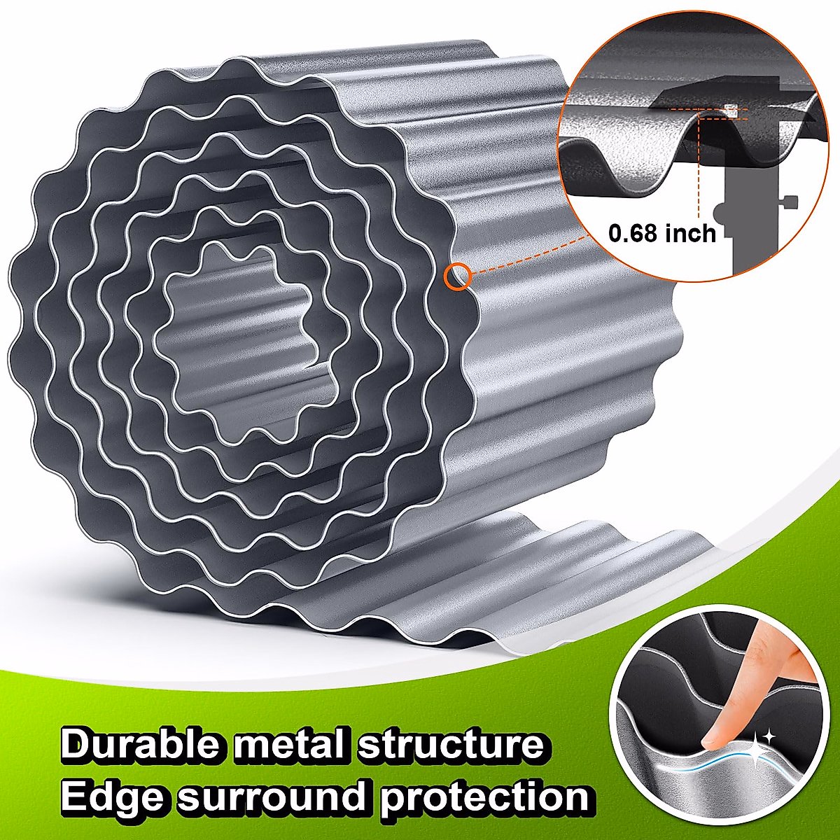 LAVEVE Corrugated Metal Garden Edging 4" x 10Ft, Landscape Edging Border for Lawn, Flower Bed, Garden Fence, Paver Edging (Silver)