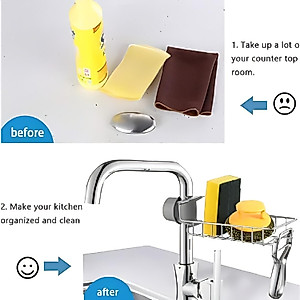 soporte de esponja de Acero inoxidable para fegradero de cocina, soporte de esponja para grifo, estante de drenaje desmontable y Ajustable, Porta esponjas fregadero cocina