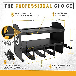 Tuff Pro Tools Garage Power Tool Organizer Wall Mount - Adjustable, Heavy-Duty, and Rust-Resistant Storage Rack for Cordless Tools - Wall Tool Organizer and Storage with Circle Saw Holder Included