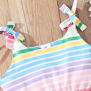 zarmfly Toddler Girls Summer Short Set Outfit Rainbow Sleeveless Tank Tops and Shorts 2PC Clothing Set 5t