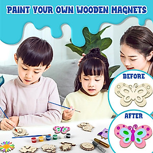 JOAOYO 40 Wooden Magnets DIY Wooden Art Painting Craft Kit for Kids Paint Your Own Wooden Magnets Arts and Crafts Supplies Party Favors for Kids Boys Girls Ages 4 5 6 7 8 9 10 11 12