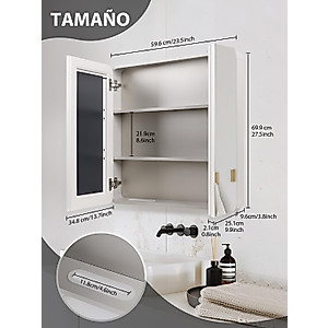 Avidanza 23.5" x 27.5" Medicine Cabinets for Bathroom with Mirror Surface Wall-Mounted Stainless Steel Framed Beveled Mirror, Double Door Metal Bathroom Vanity Mirror with Storage Cabinet 3 Tiers