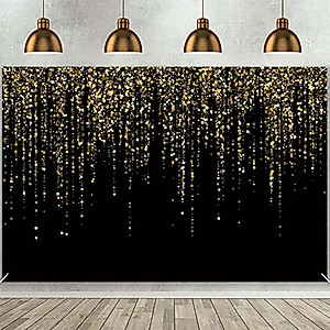 MAQTT 82" x 60" Black and Gold Bokeh Party Backdrop Photo Black and Gold Glitter Bokeh Sequin Spots Birthday Anniversary Photography Background Golden Sparkle Banner Photo Baby Bath Decoration