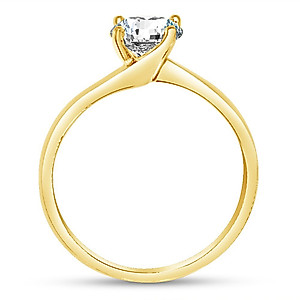 Size - 4.5 - Solid 14k Yellow Gold Round Cut Cross Over Twist Solitaire Wedding Engagement Ring CZ Cubic Zirconia 1.0ct.