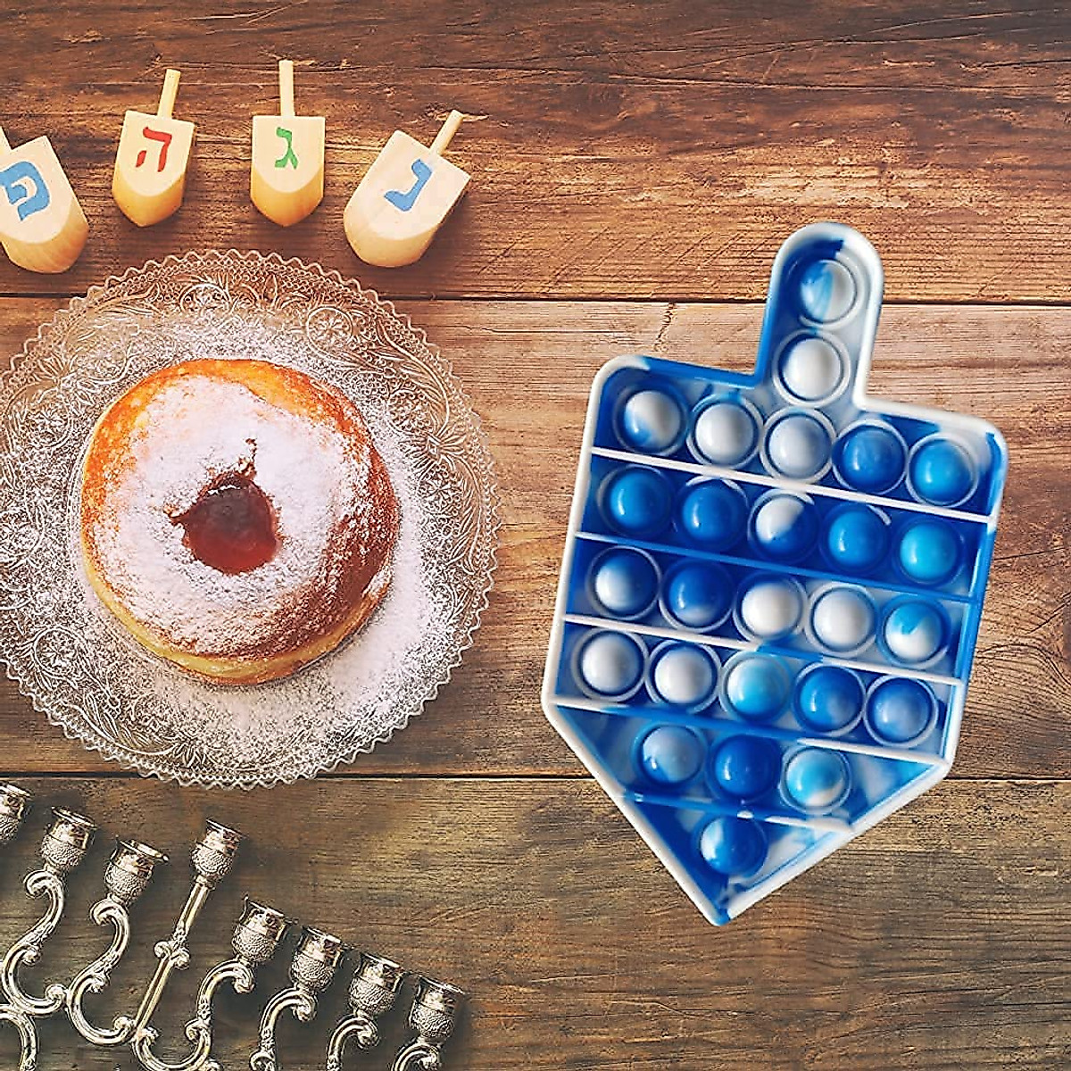 Hanukkah Gifts Poppit Dreidel Pop Fidget Toy Chanukah Party Popper Hanukah Gift Jewish Holliday Kids Adult Menorah Holiday Present Fun Push Game Stress Silicone Sensory Judaica Traditional Driedel