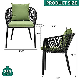 YITAHOME Outdoor Dining Chair Set of 2, Rope Woven Design Bistro Chairs, Indoor-Outdoor Armchair Seating for Patio, Backyard, Poolside, Balcony - Green and Grey
