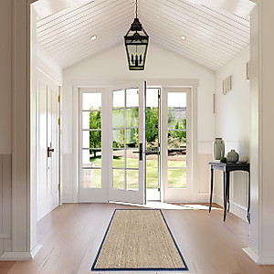 nuLOOM 4x6 Elijah Seagrass Area Rug, Navy, Solid Farmhouse Style, Cotton Bordered, Basketweave, Natural Fiber, For Bedroom, Dining Room, Living Room, Hallway, Office, Kitchen, Entryway